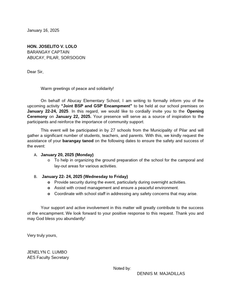 Letter Request Barangay | PDF