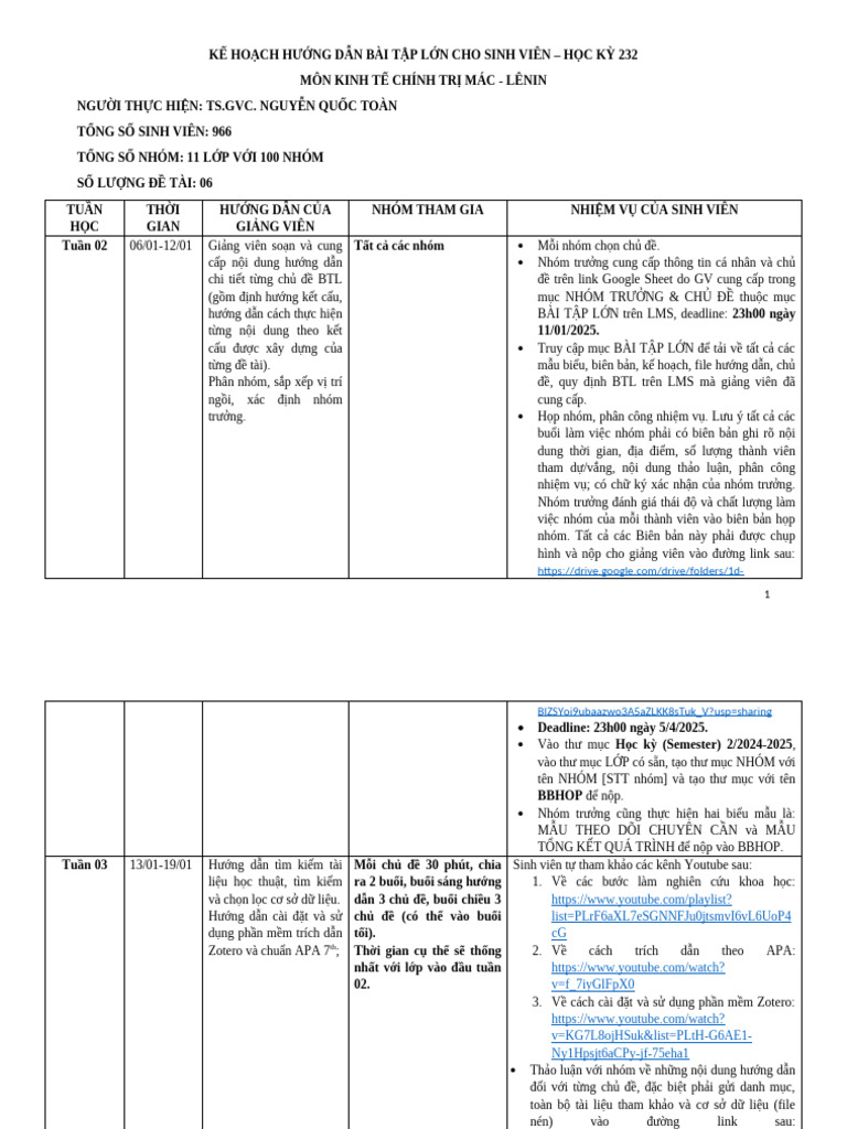 KẾ HOẠCH HƯỚNG DẪN BTL-232 | PDF