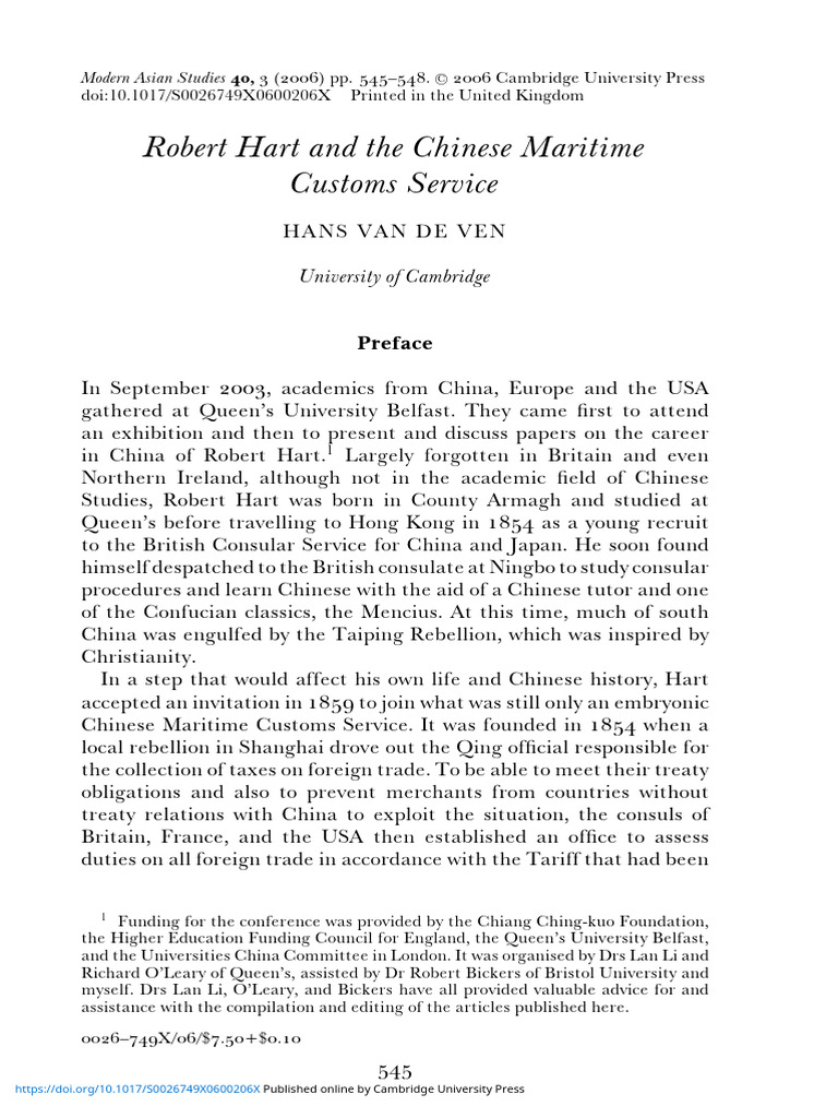 Robert Hart and The Chinese Maritime Customs Service | PDF | China ...