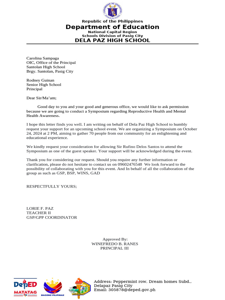 Mam Sampaga Letter of Permission True | PDF | Human Sexuality