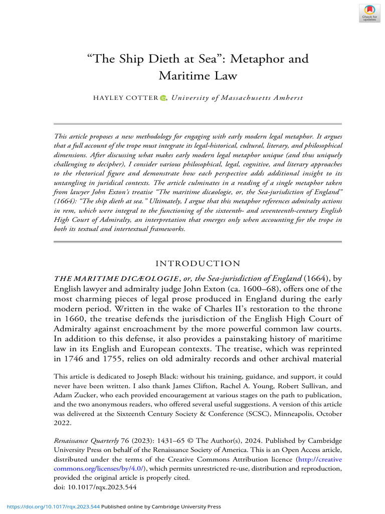 the-ship-dieth-at-sea-metaphor-and-maritime-law | PDF | Metaphor | Rhetoric