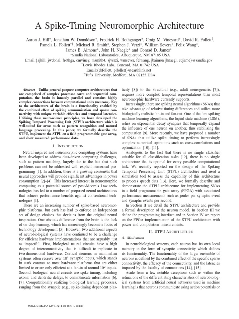 A_Spike-Timing_Neuromorphic_Architecture (1) | PDF | Synapse | Neuroscience