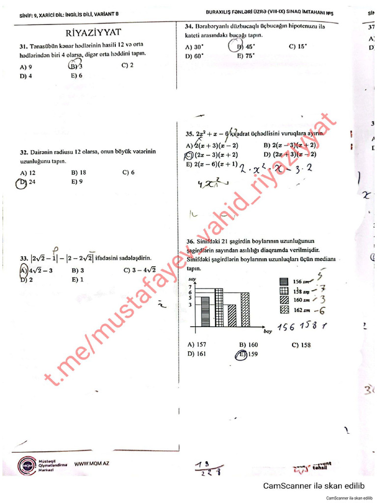 OTK 9-cu sinif + B variantının cavabları | PDF