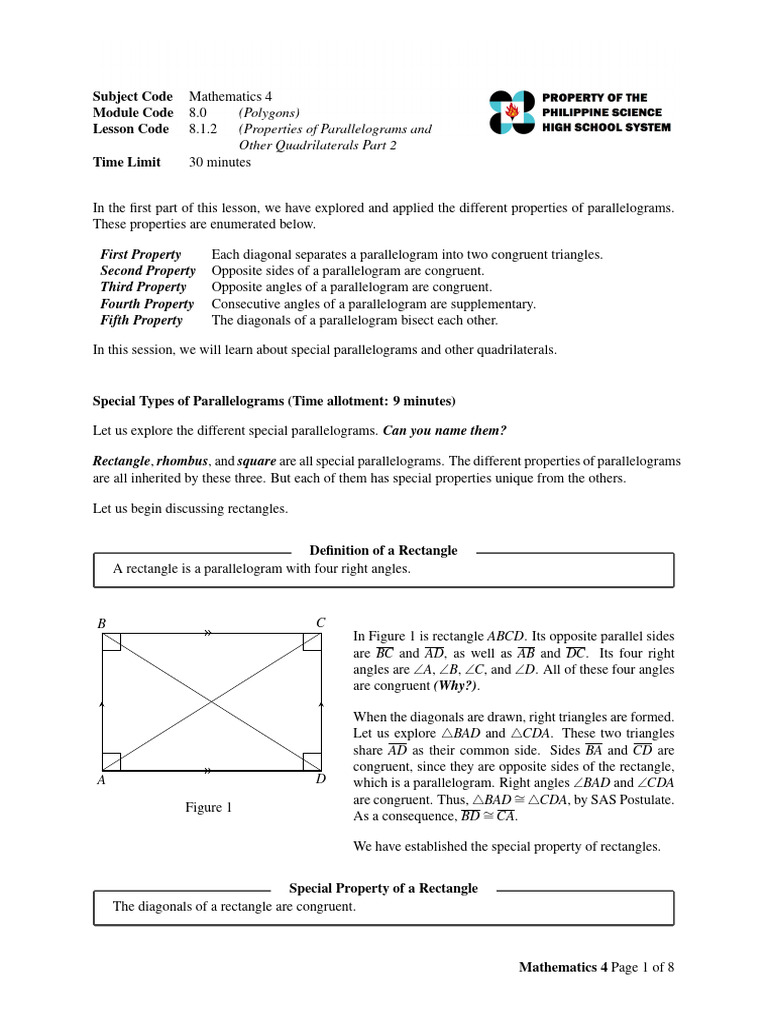 Quadrilateral Properties Guide | PDF | Rectangle | Perpendicular