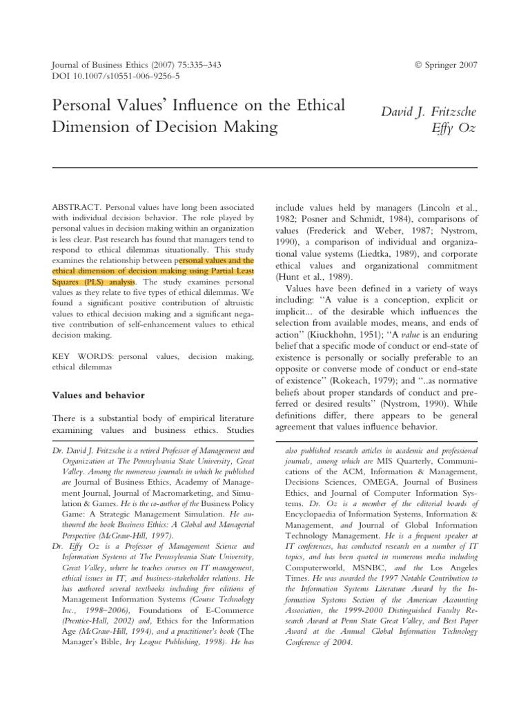 Moral Factors On Decision Making | PDF | Attitude (Psychology) | Variance