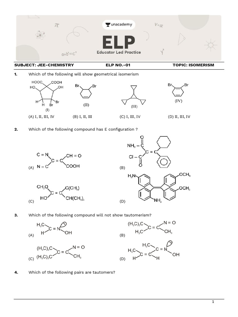 Isomerism - (ELP-1) | PDF | Isomer | Stereochemistry