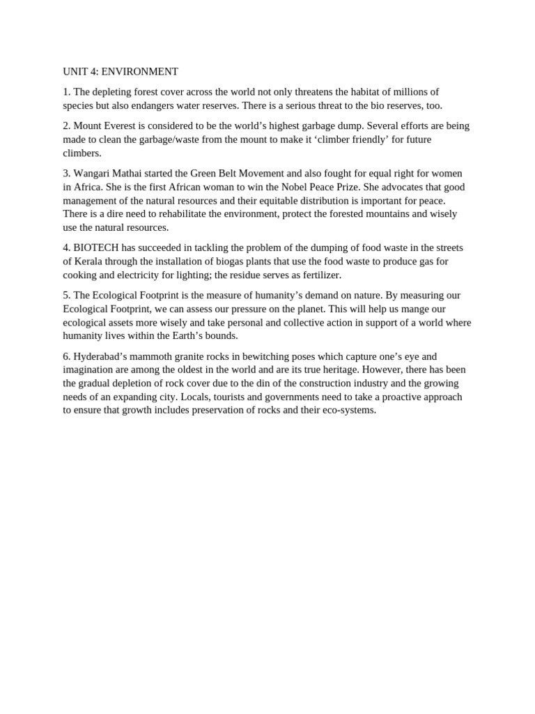 Unit 4 - Environment | PDF