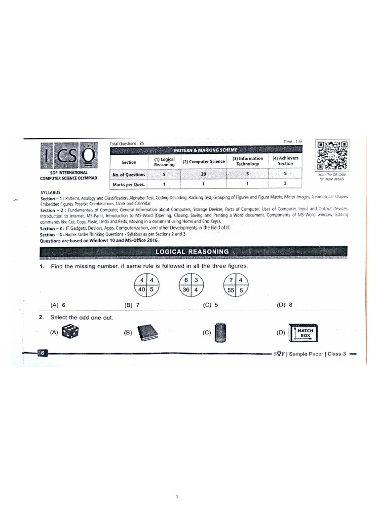 Class 3 ICSO Sample Paper | PDF