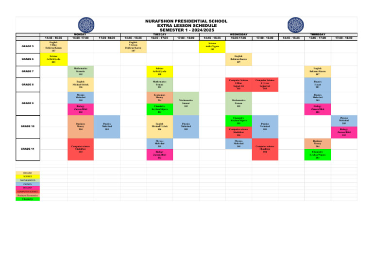 Extra Lesson Schedule - Sheet1 | PDF