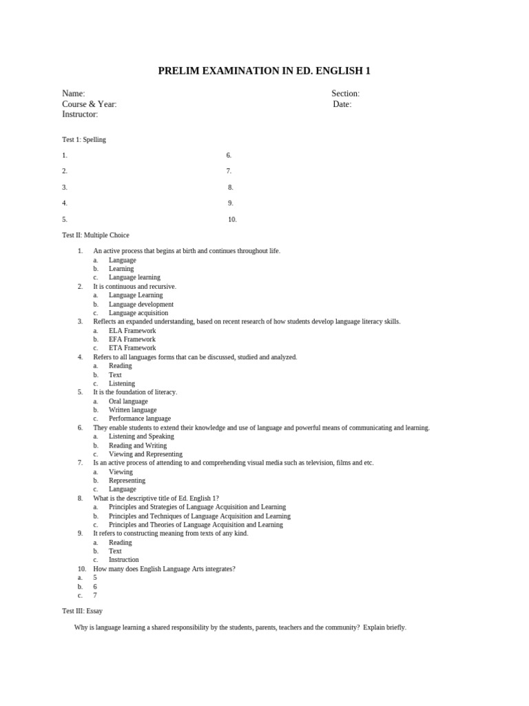 ED. ENGLISH 1 | PDF | Language Acquisition | Literacy