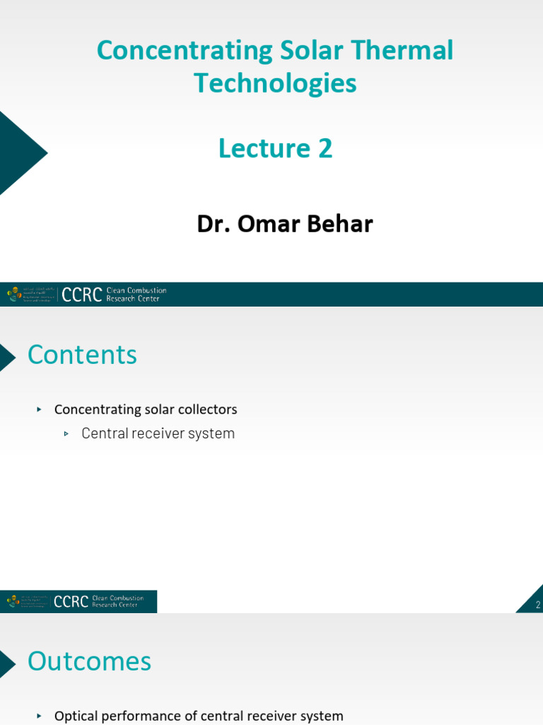 Lecture 2 - Central Receiver Technology | PDF | Heat Transfer | Convection