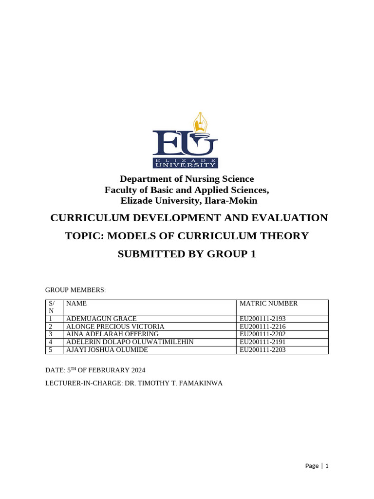 5 Model for Curriculum Group 1 | PDF | Curriculum | Learning