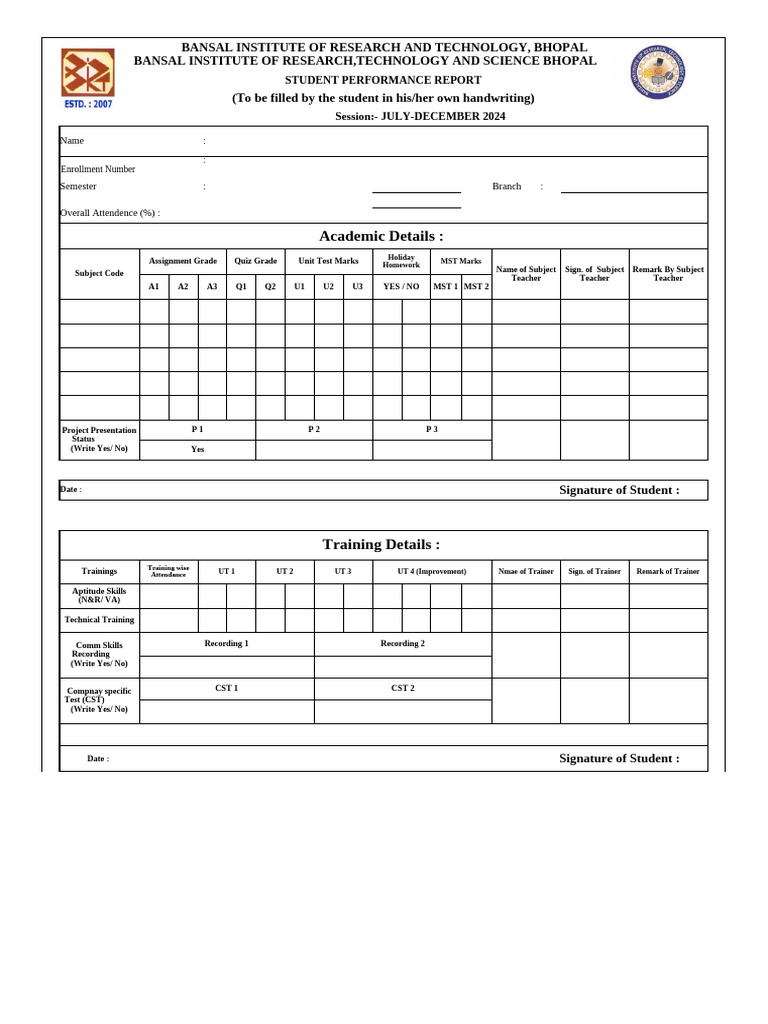 Student Performance Report Template | PDF