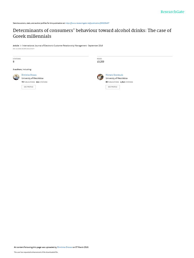 Determinants of Consumers Behaviour Toward Alcoho | PDF | Consumer Behaviour | Behavior