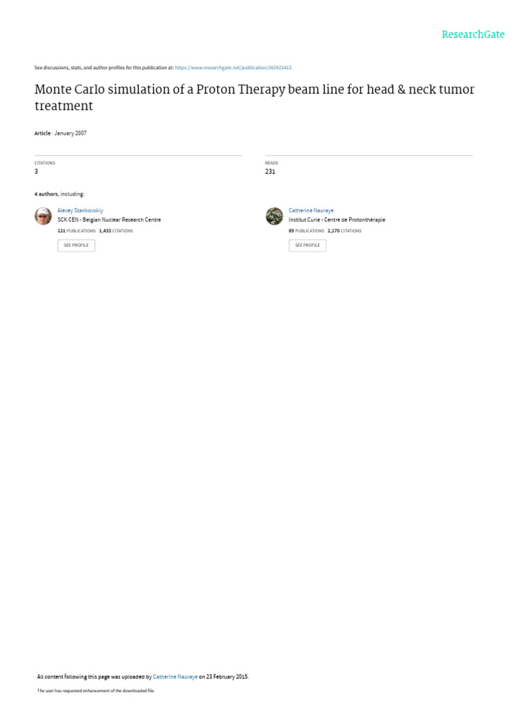 Monte Carlo Simulation of A Proton Therapy Beam Li | PDF | Nuclear Force | Electron