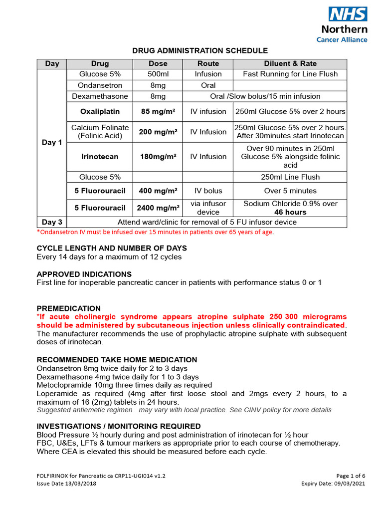 FOLFIRINOX For Pancreatic Ca CRP11 UGI014 v1.2 | PDF | Intravenous ...