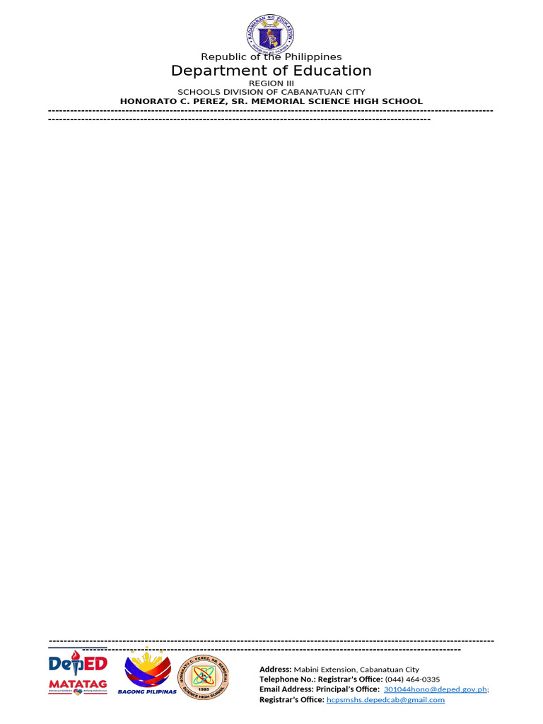 SciHi Long Header and Footer Matatag | PDF