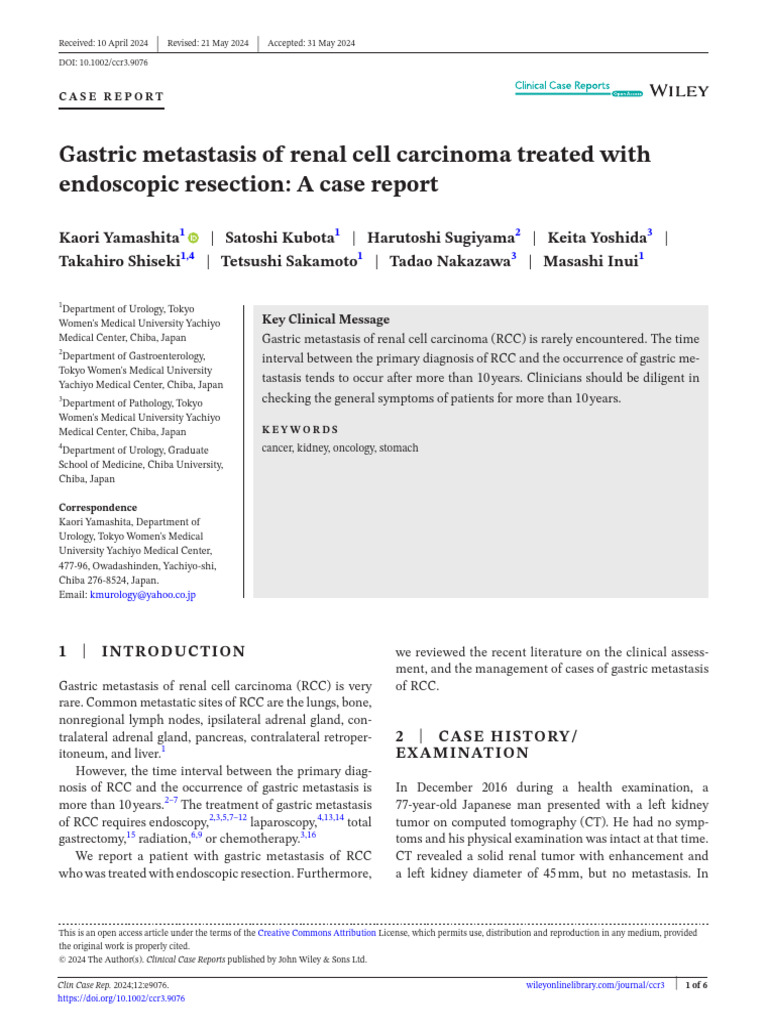 Gastric Metastasis of Renal Cell Carcinoma Treated With | PDF ...
