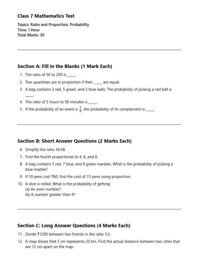 Maths Class 7 Ratio Prob | PDF