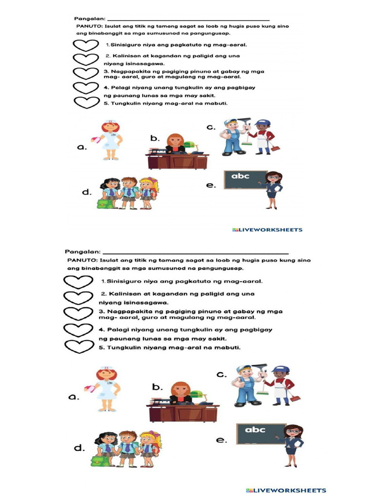 worksheet sa mga taong bumubuo sa paaralan g1q3w5 | PDF