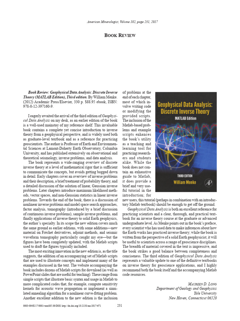 Geophysical Data Analysis Review Pdf Inverse Problem Applied