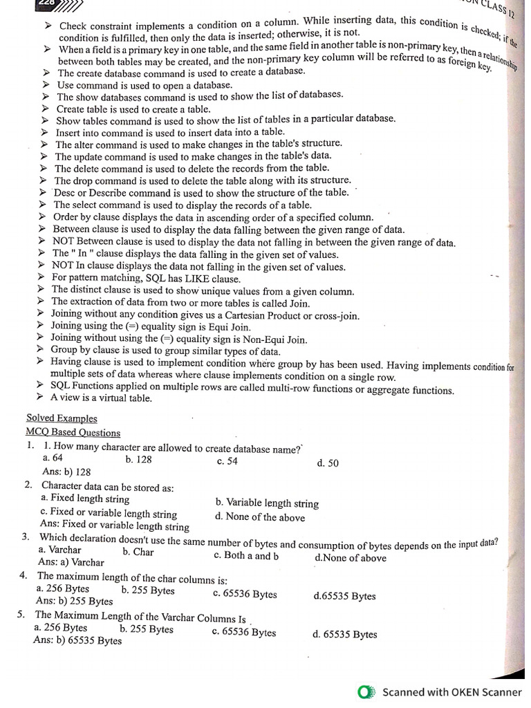 Mysql MCQ Fillup Query | PDF