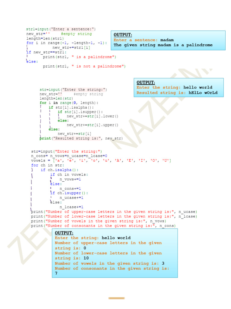 String, List, Tuple & Dictionary Lab Record Programs 24-25 | PDF | String (Computer Science ...