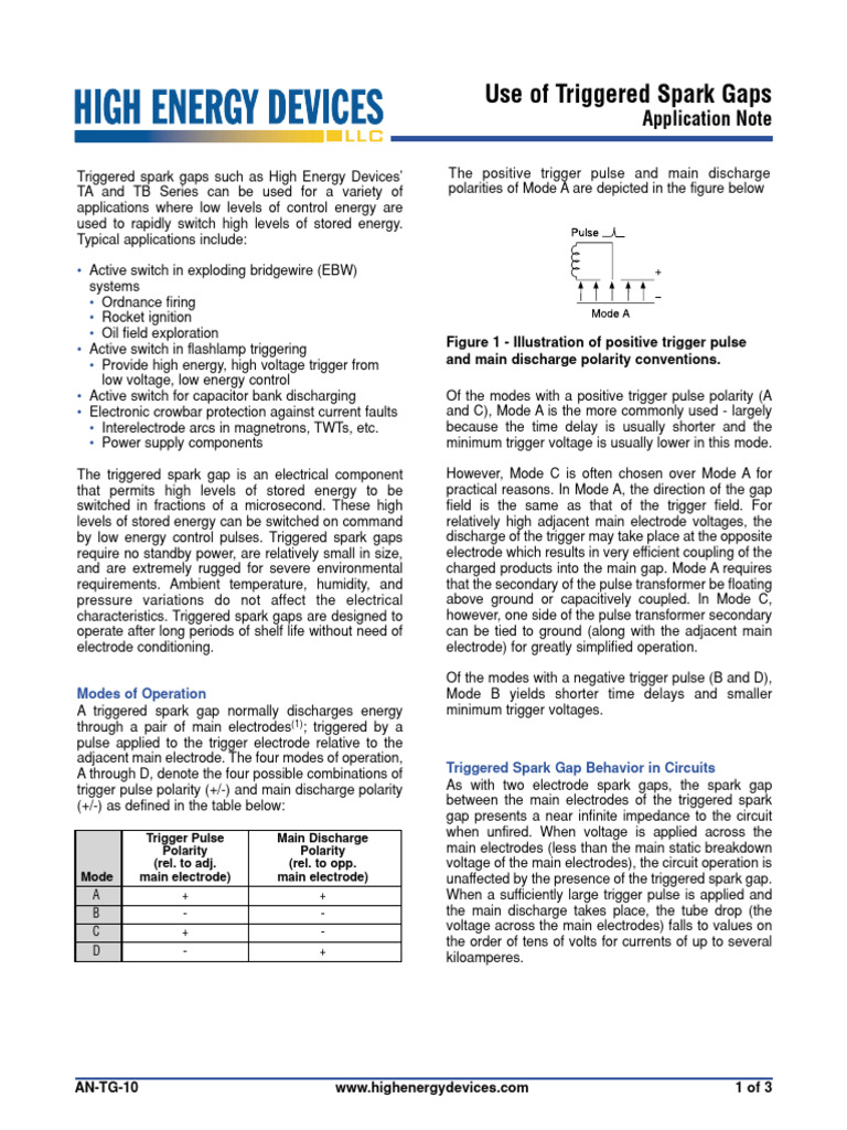 Use of Trigger D Spark Gaps | PDF | Capacitor | Electric Current