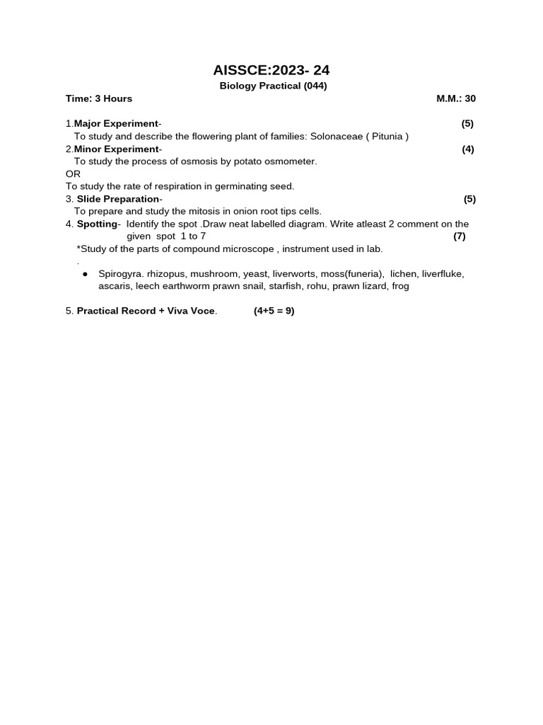 Aissce 23-24 Biology Practical | PDF