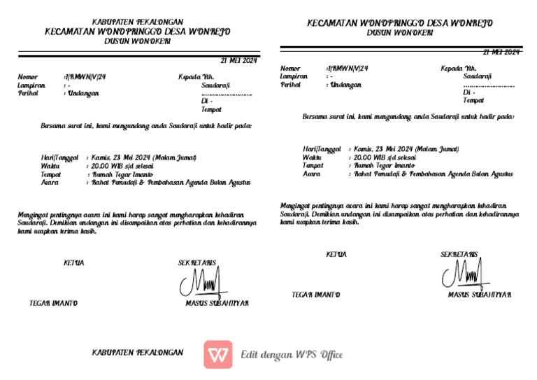 UNDANGAN PEMUDA WONOKERI | PDF