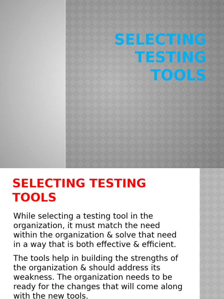 Selecting Effective Testing Tools | PDF