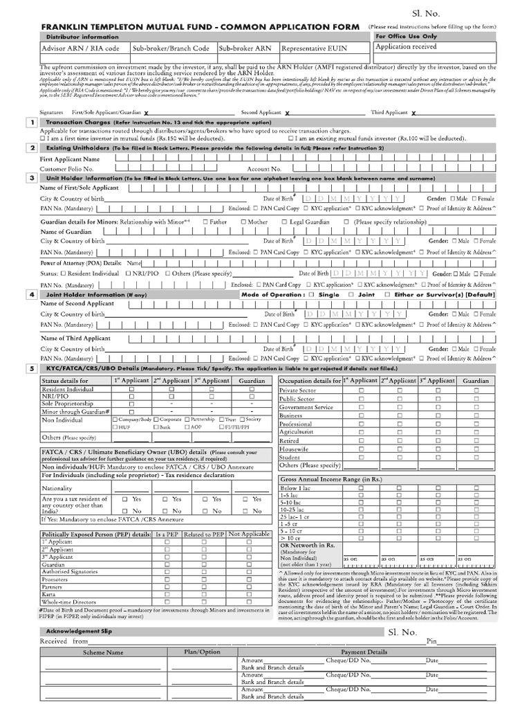 Franklin India Common Application Form | PDF