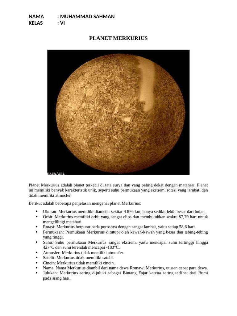 Karakteristik Planet Merkurius | PDF