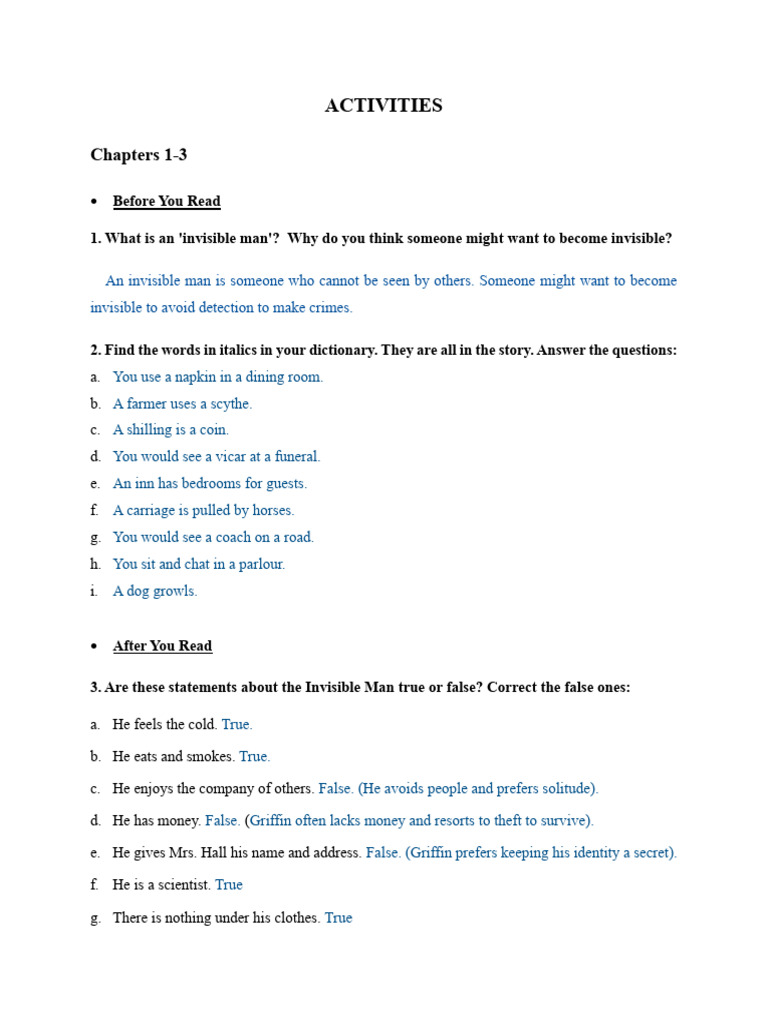 ACTIVITIES | PDF | The Invisible Man