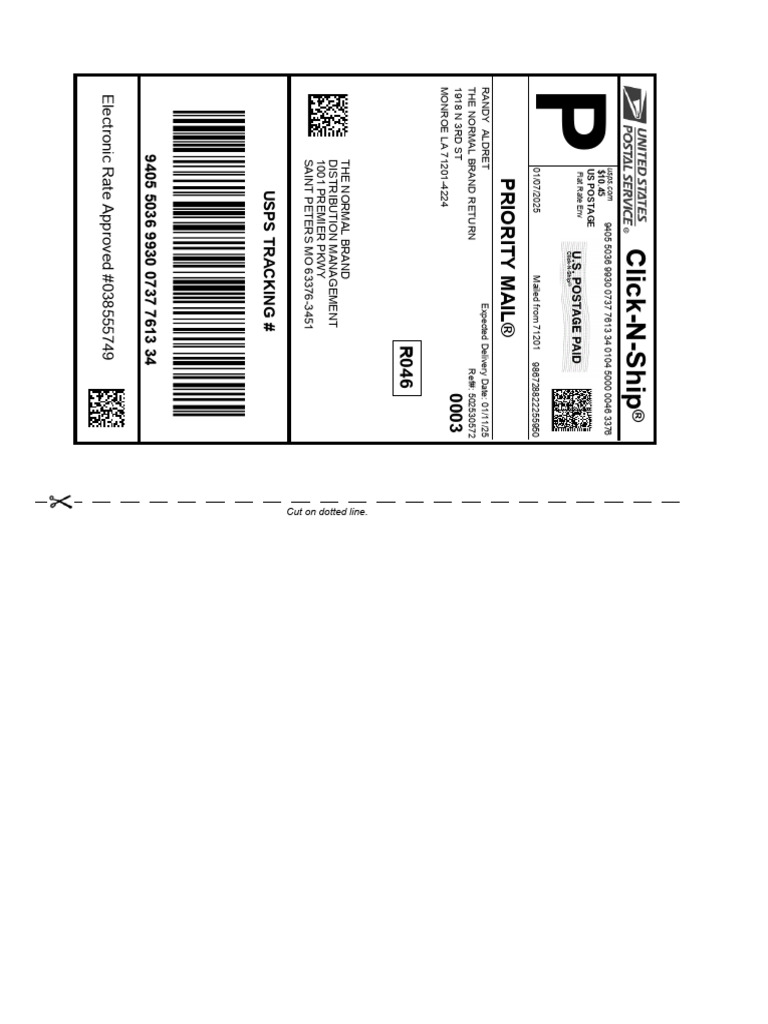 USPS Return Label 502530572 Randy Aldret - The Normal Brand Return | PDF