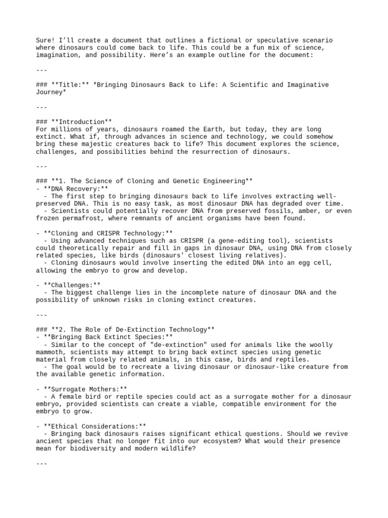 Can Dinosaurs Come Back To Life | PDF | Dinosaurs | Cloning
