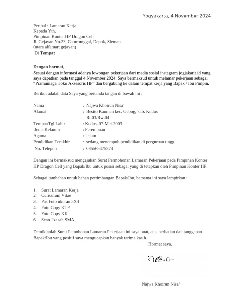 Jobstreetexpress Najwanisa Resume 20250110 | PDF