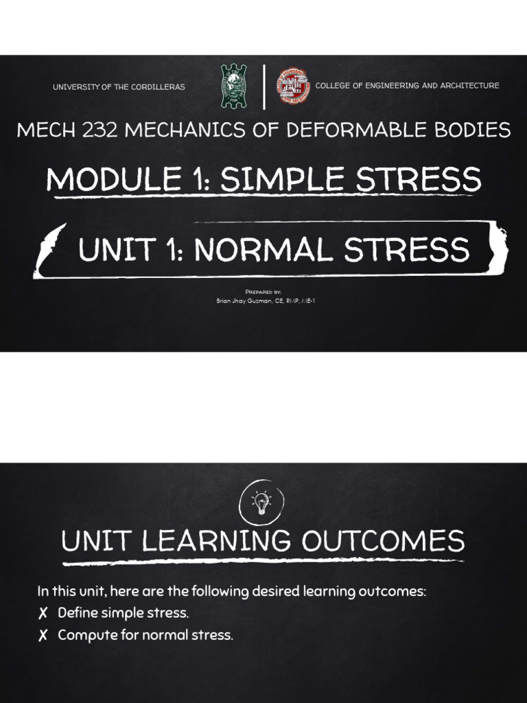 Mech 232 Module 1 Unit 1 (Normal Stress) | PDF | Stress (Mechanics) | Force