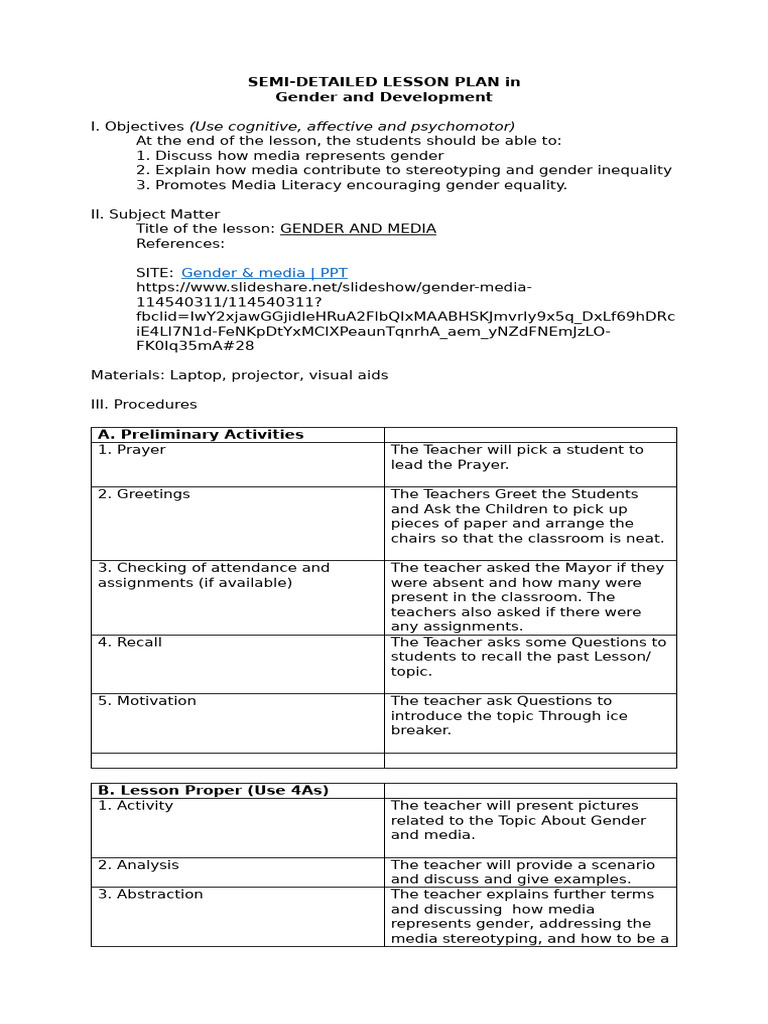 Semi Detailed Lesson Plan Format | PDF | Teachers | Lesson Plan
