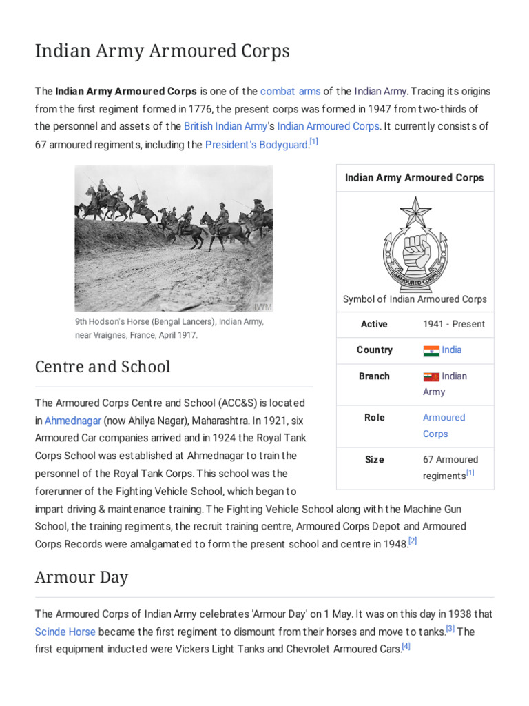 Indian Army Armoured Corps Overview | PDF | Military | Military Science