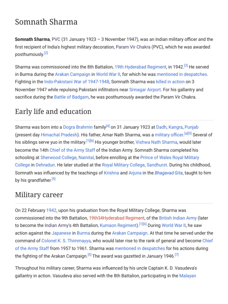 Major Somnath Sharma: A Hero's Valor | PDF | Military