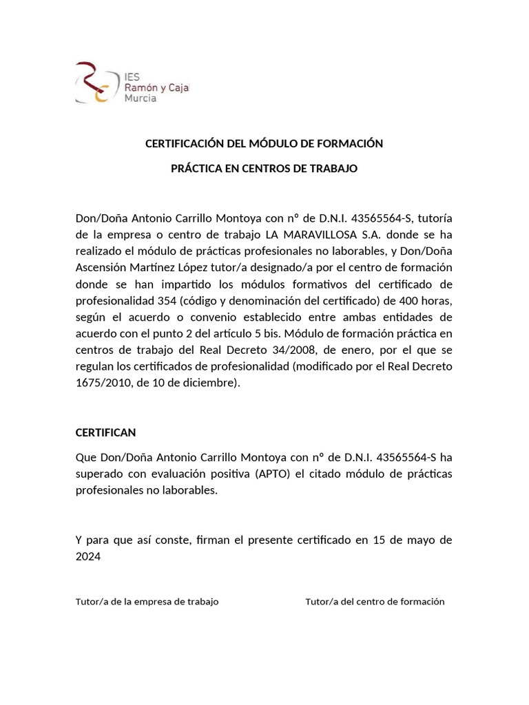 Certificado de FCT | PDF