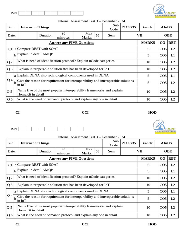 IoT-21CS735 - IAT 3 - Ques. Paper - Set1 | PDF | Information Age ...