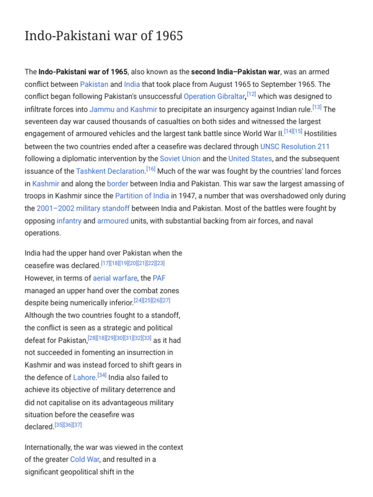 Indo-Pakistani War of 1965 - Wikipedia | PDF | Pakistan Army | Military