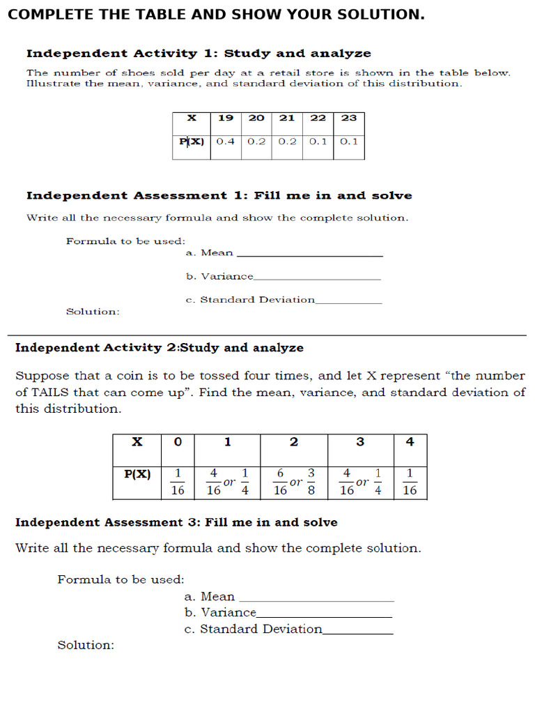 Complete The Table and Show Your Solution | PDF