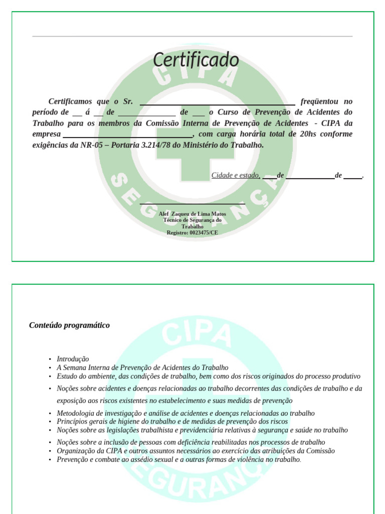 Modelo de Certificado Da CIPA | PDF