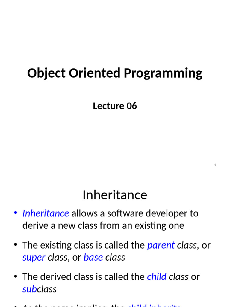 Lecture 06 Inheritence Pdf Inheritance Object Oriented Programming
