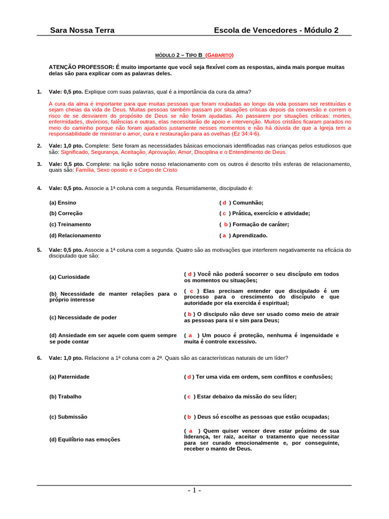 Gabarito Módulo 2B IV SNT | PDF | Bispo | Amor