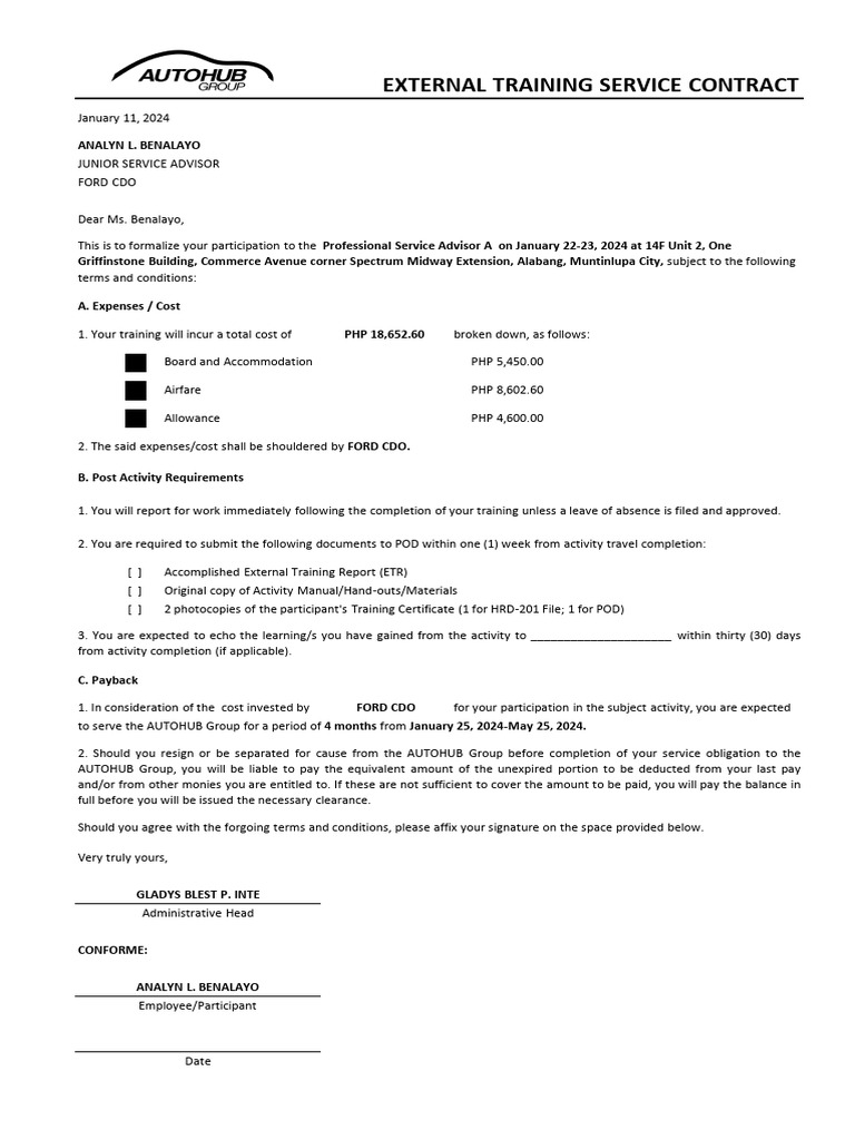 External Training Service Contract Details | PDF