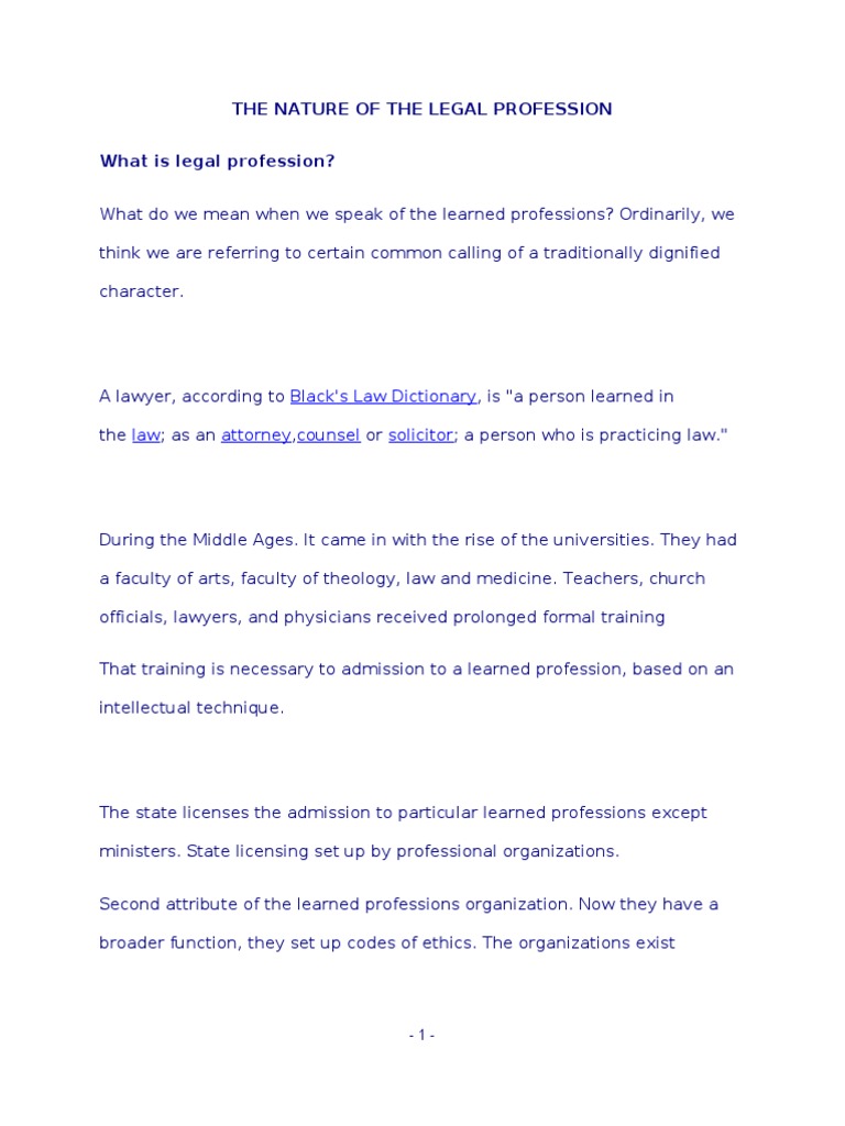 The Nature of The Legal Profession What Is Legal Profession? | PDF ...